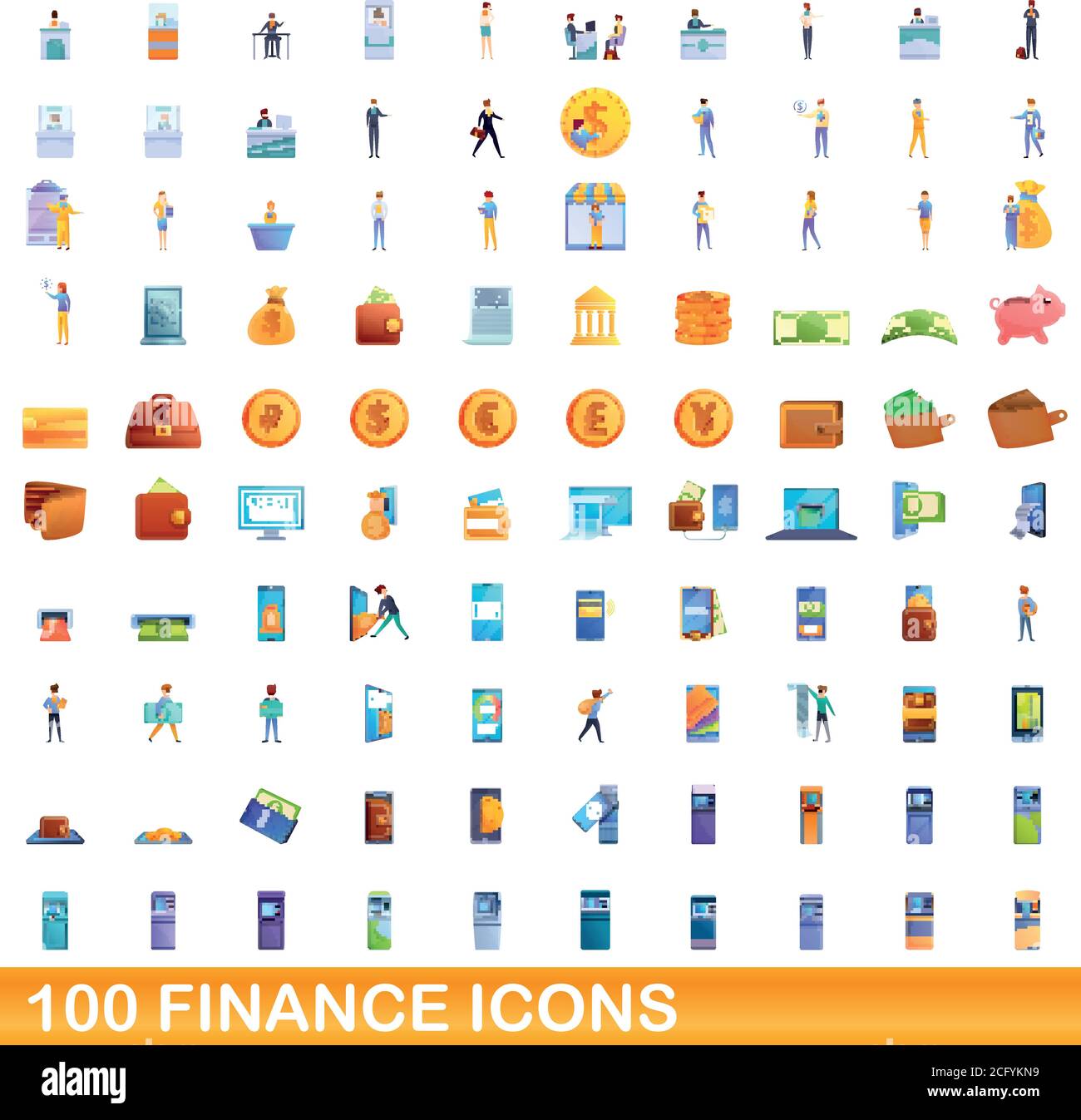 100 finance icons set. Cartoon illustration of 100 finance icons vector ...