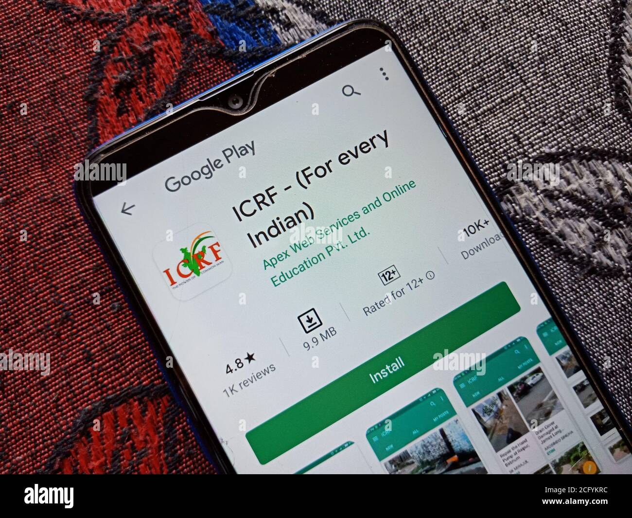 DISTRICT KATNI, INDIA - MAY 04, 2020: ICRF for every indian android apps displayed on isolated ...