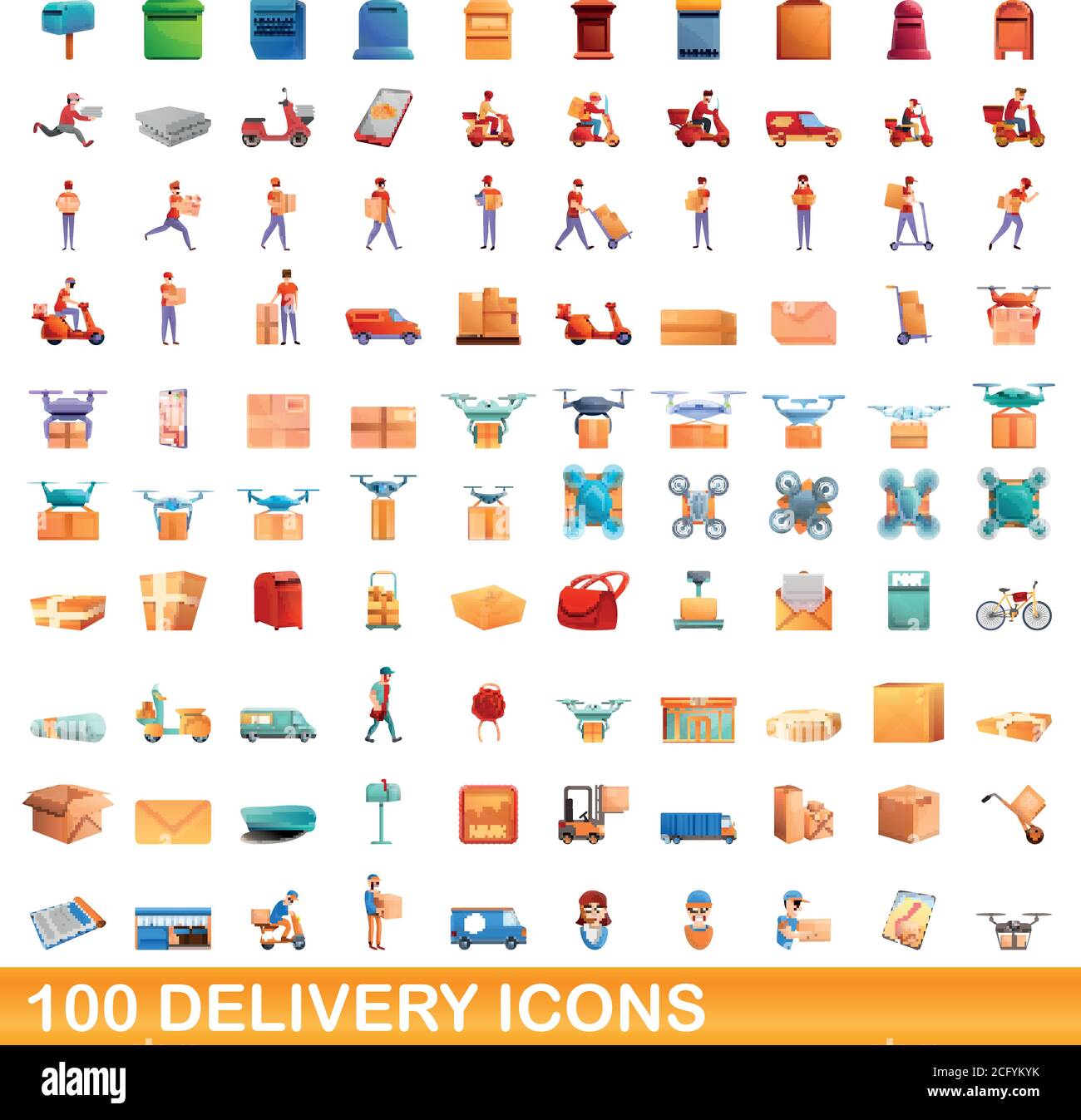 100 delivery icons set. Cartoon illustration of 100 delivery icons ...