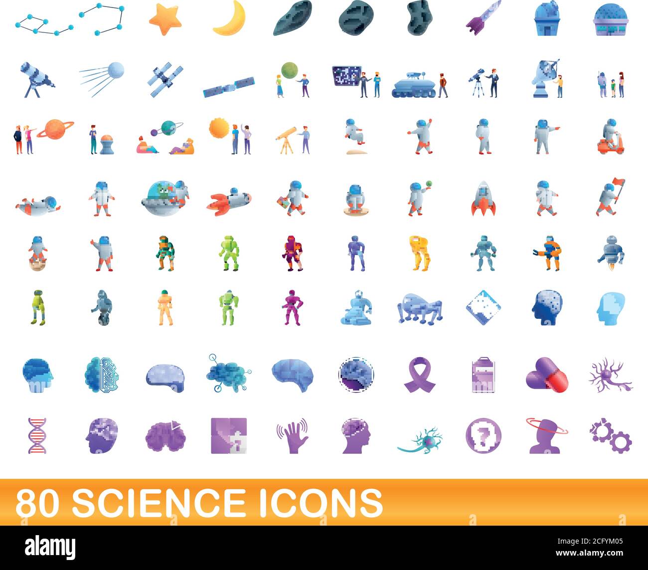 80 science icons set. Cartoon illustration of 80 science icons vector ...
