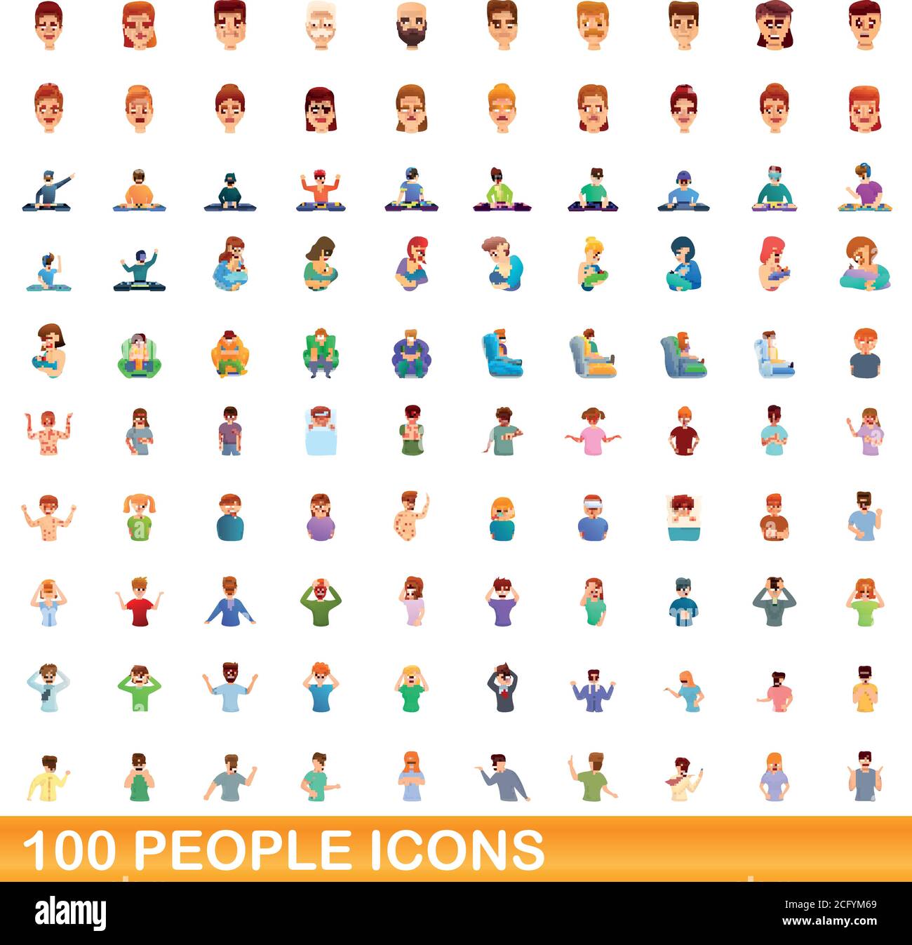 100 people icons set. Cartoon illustration of 100 people icons vector ...