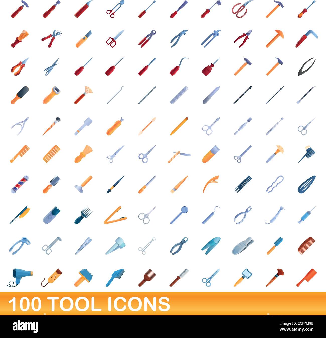 100 tool icons set. Cartoon illustration of 100 tool icons vector set ...