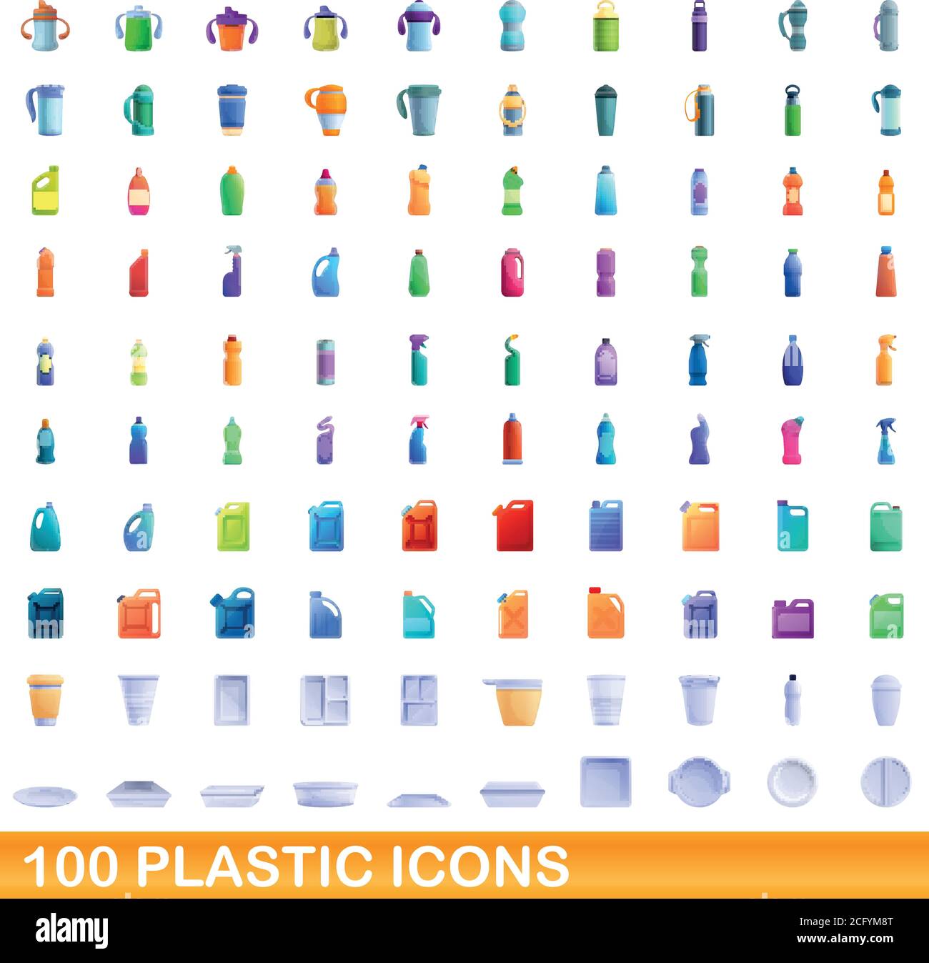 100 plastic icons set. Cartoon illustration of 100 plastic icons vector ...