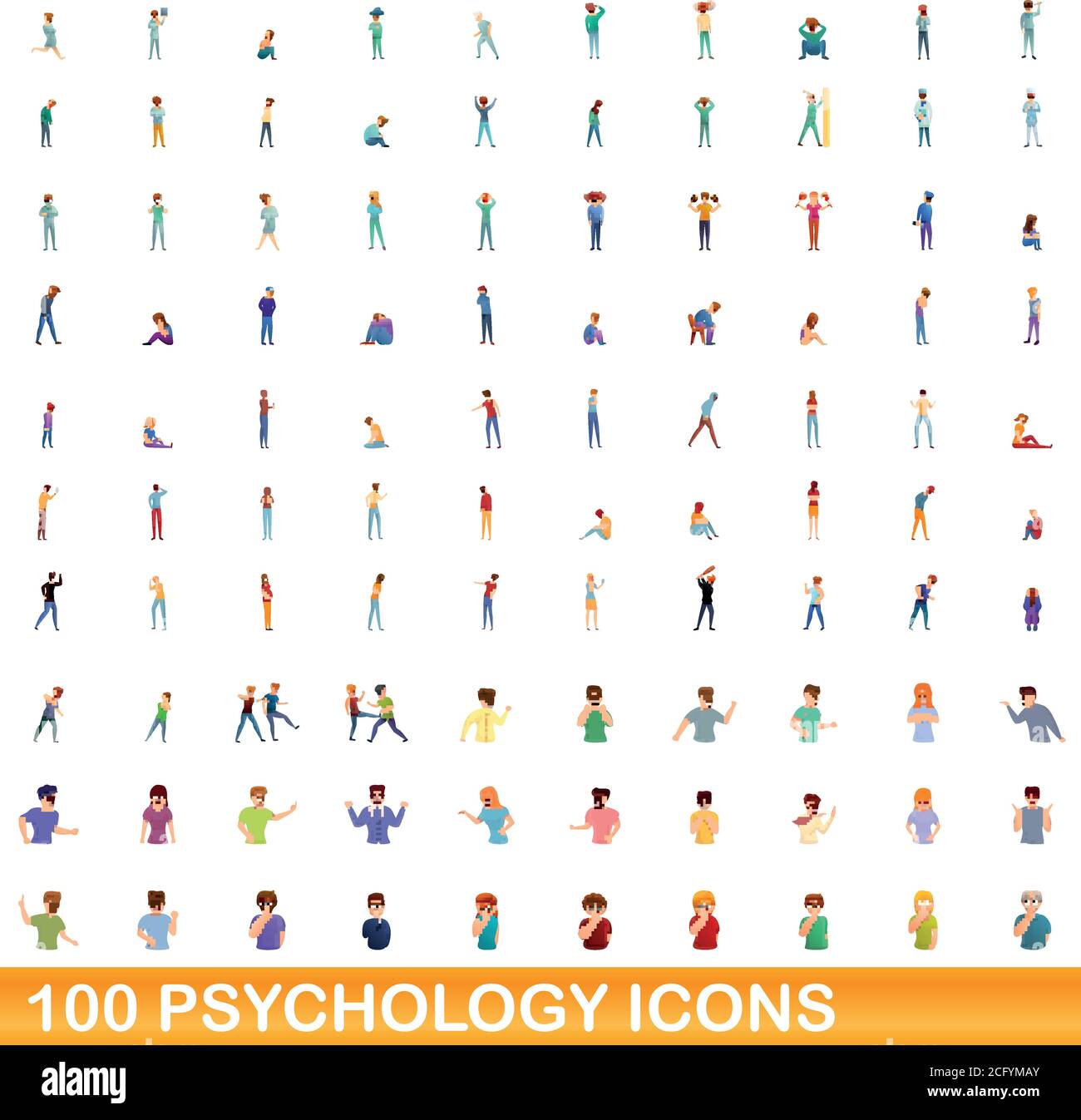 100 psychology icons set. Cartoon illustration of 100 psychology icons ...