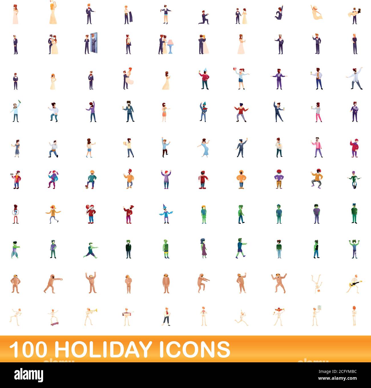 100 holiday icons set. Cartoon illustration of 100 holiday icons vector ...
