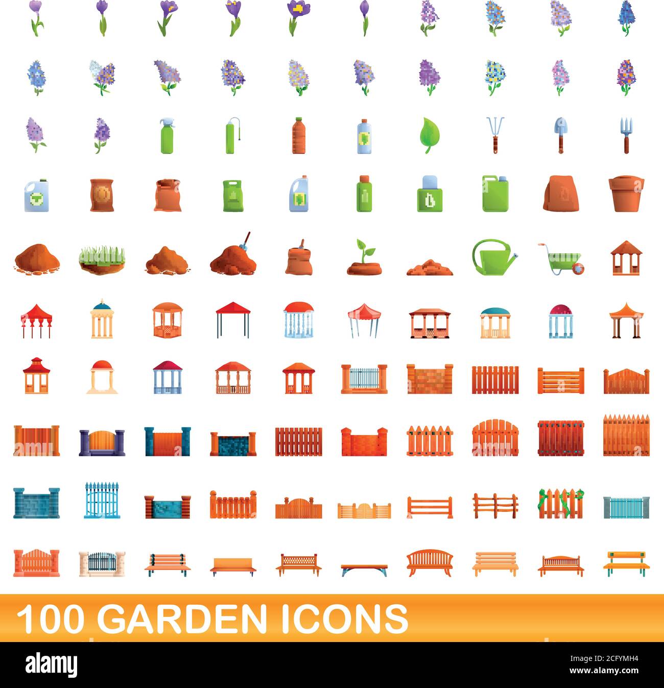 100 garden icons set. Cartoon illustration of 100 garden icons vector ...