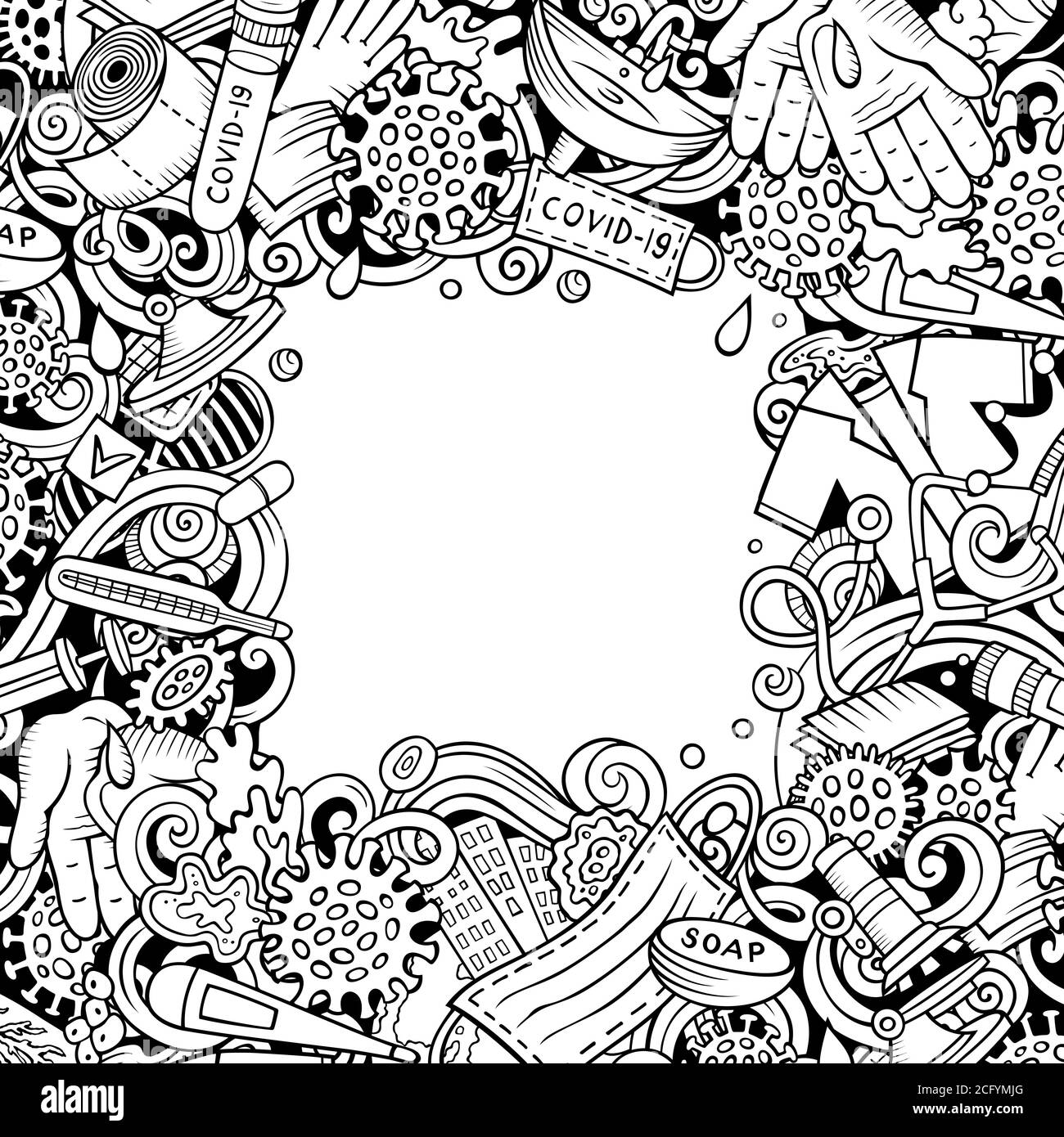 Coronavirus hand drawn vector doodles border Stock Vector Image & Art ...