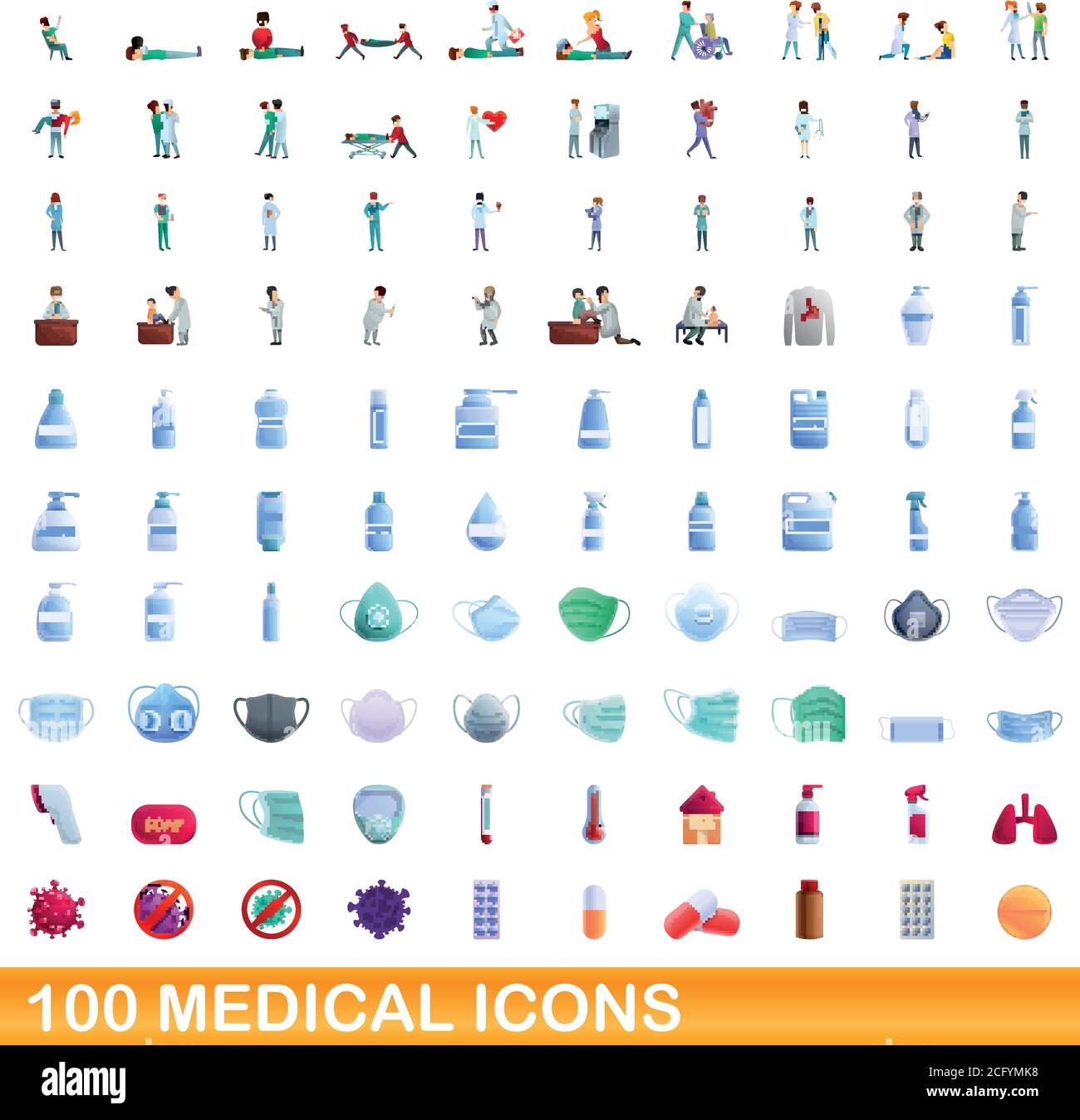 100 medical icons set. Cartoon illustration of 100 medical icons vector ...