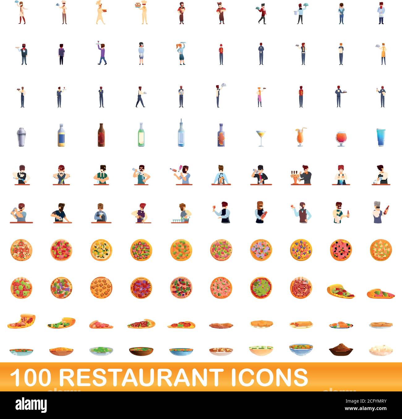 100 restaurant icons set. Cartoon illustration of 100 restaurant icons ...