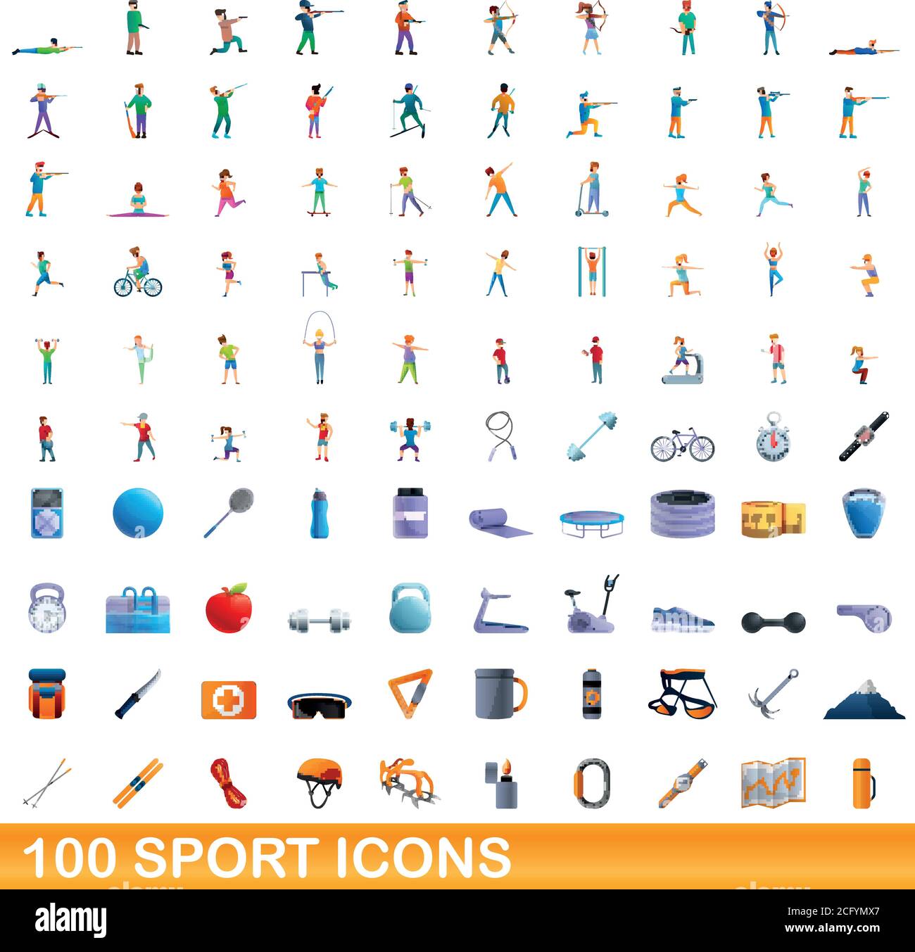100 sport icons set. Cartoon illustration of 100 sport icons vector set ...