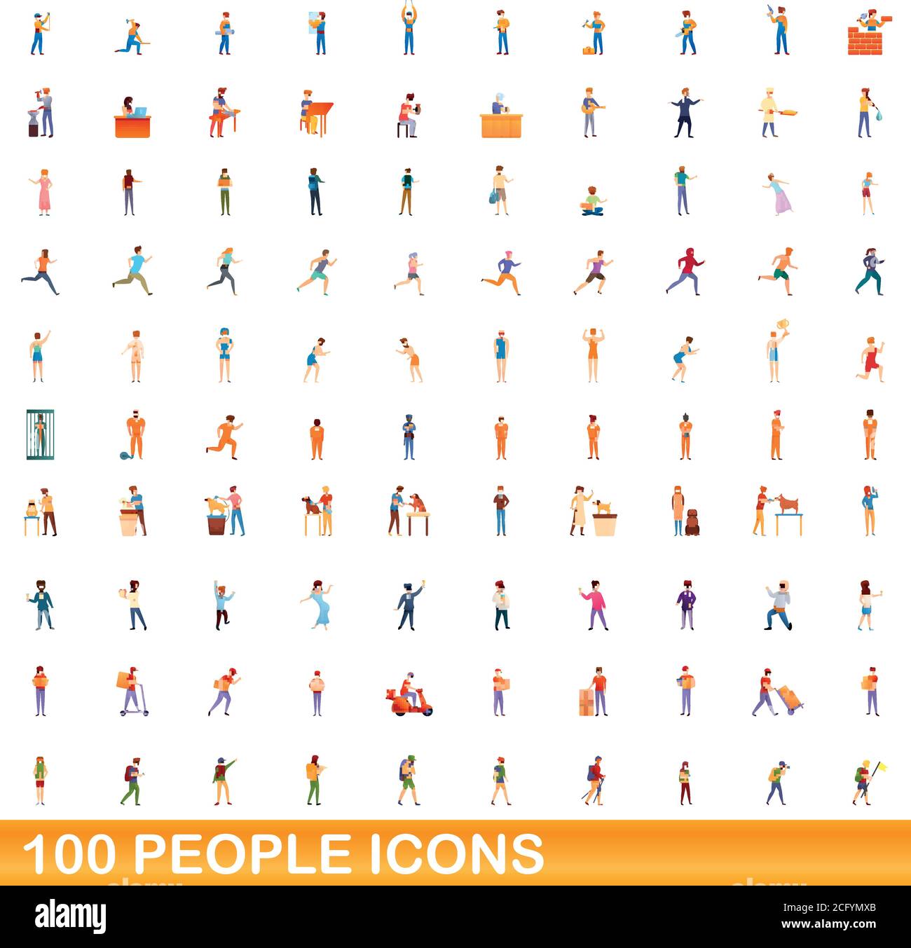 100 people icons set. Cartoon illustration of 100 people icons vector ...