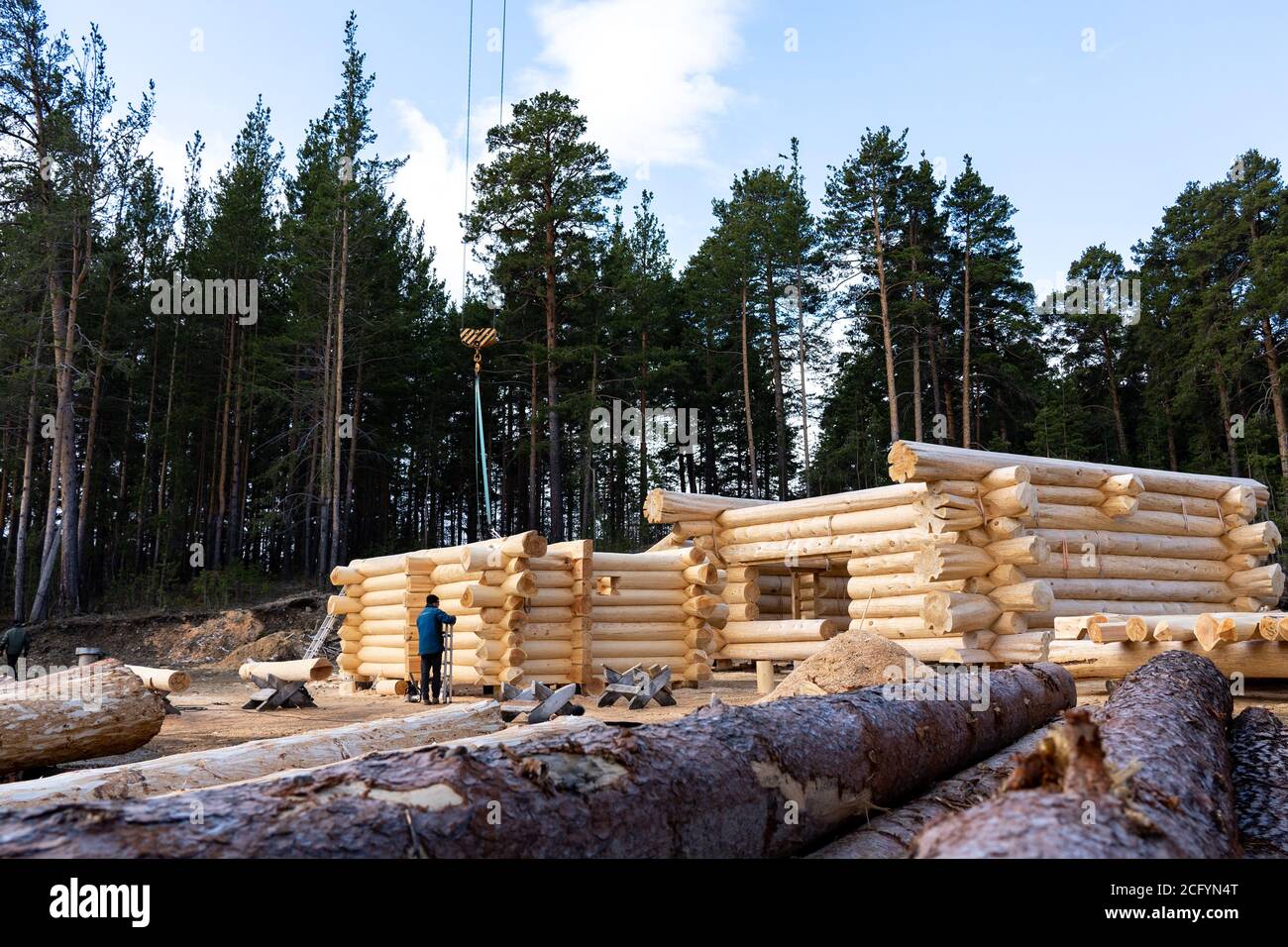 Build a house from logs. Preparation of logs for the assembly of the ...