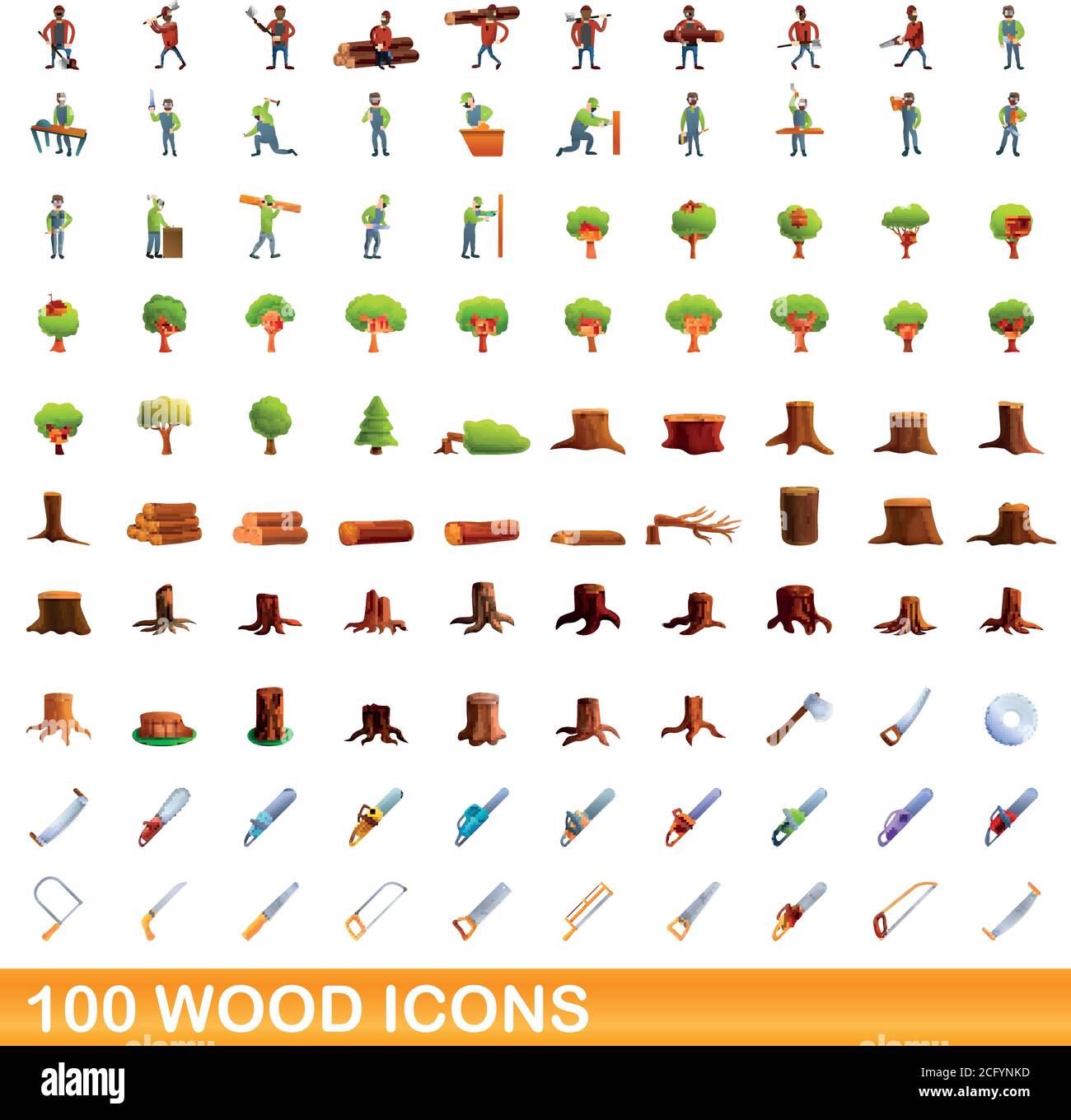 100 wood icons set. Cartoon illustration of 100 wood icons vector set ...