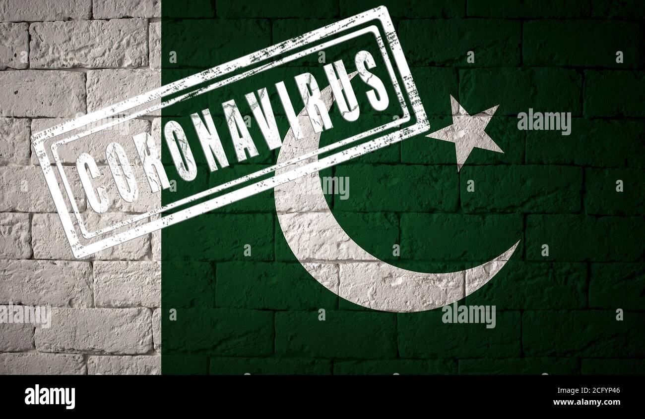 Flag of the Pakistan with original proportions. stamped of Coronavirus ...