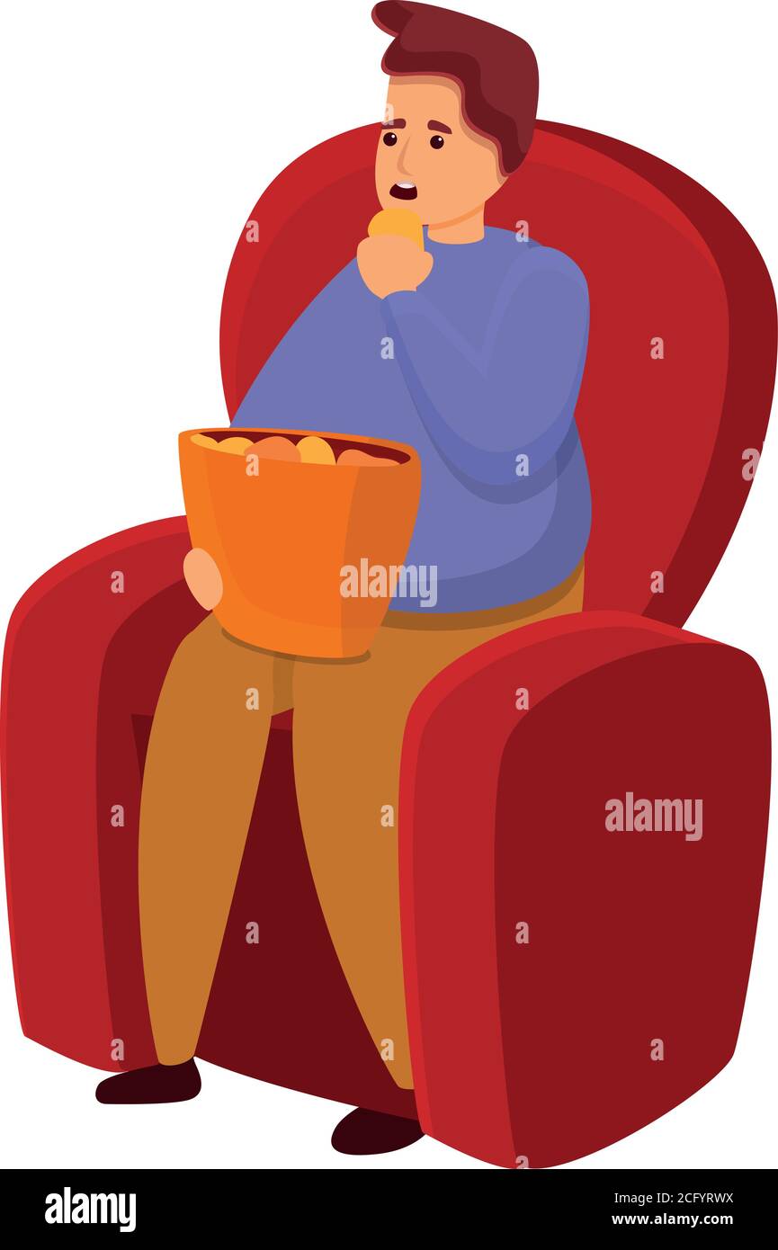 Gluttony man popcorn cinema icon. Cartoon of gluttony man popcorn ...