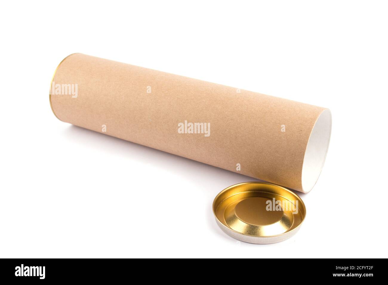 Open biodegradable recyclable paper tube with metal plug end, made of ...