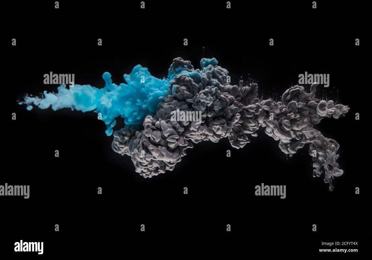 Coloured acrylic ink mixing in water isolated on black background ...