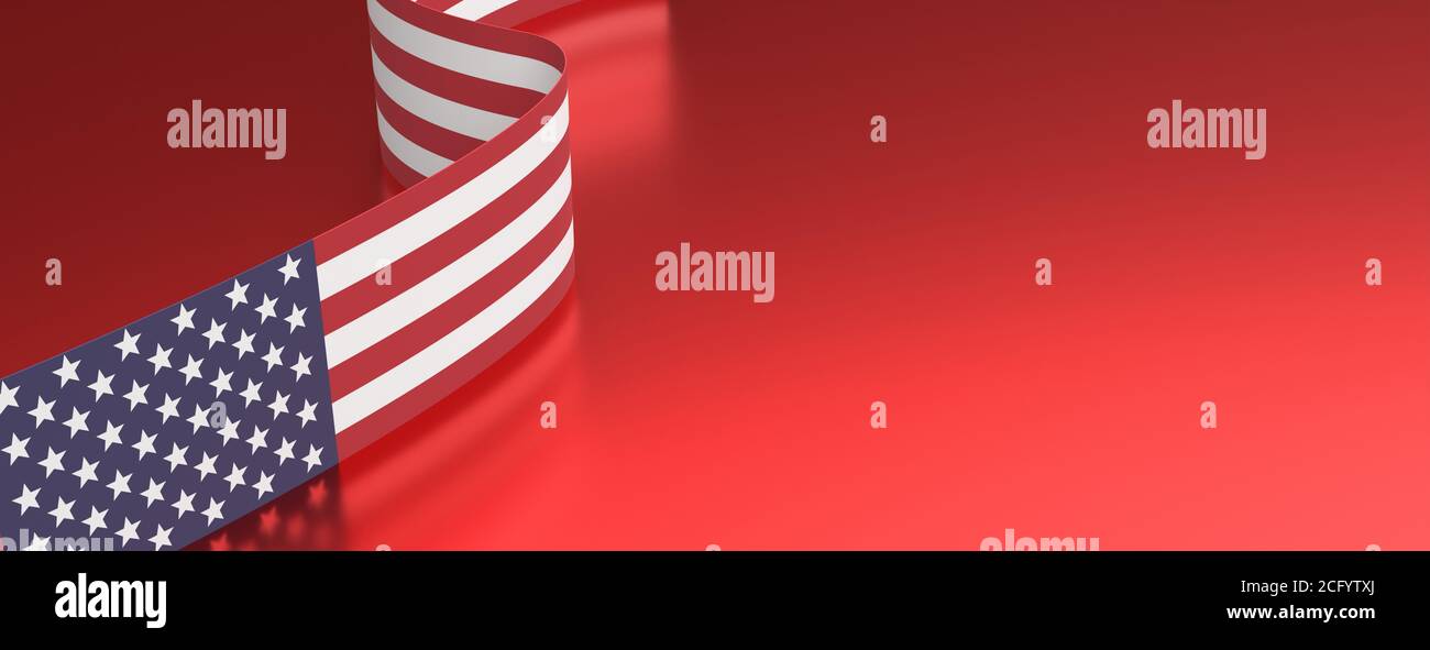 USA flag flyer on red color background. US of America sign symbol ...