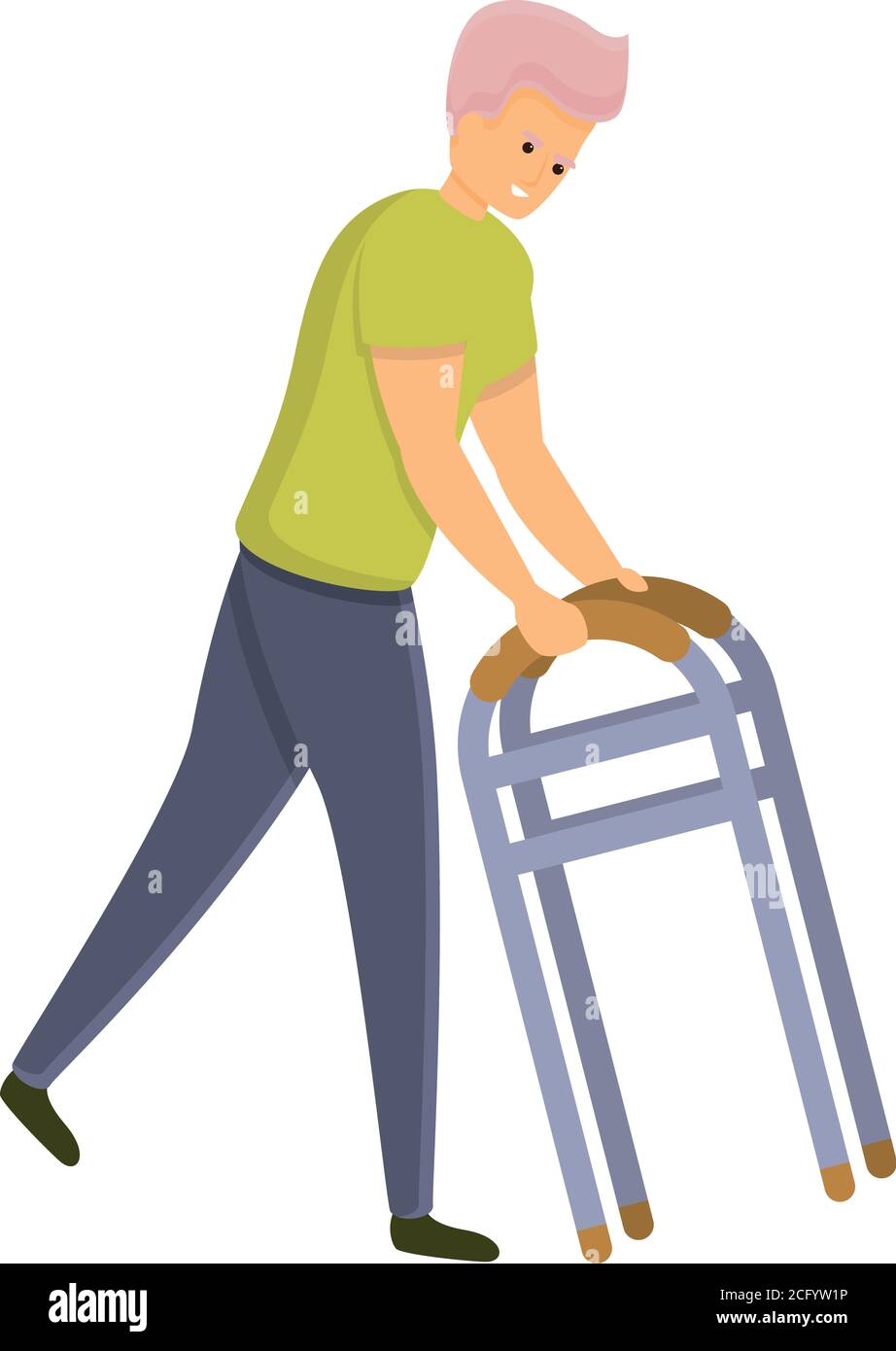 Young boy use walker icon. Cartoon of young boy use walker vector icon ...