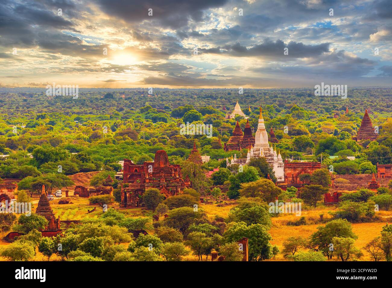 The plain of Bagan at sunset, Myanmar Stock Photo - Alamy