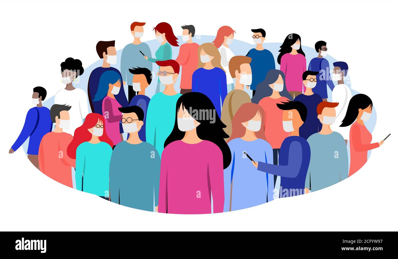 Group of people wearing face masks - smog, coronavirus (covid-19, SARS ...