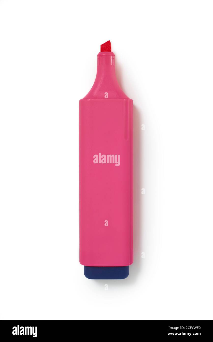 Overhead view of pink highlighter pen on white background Stock Photo ...