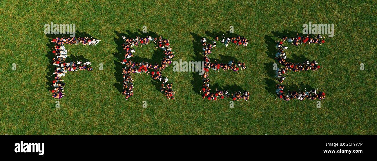 3d illustration of crowd forming a word, free Stock Photo - Alamy