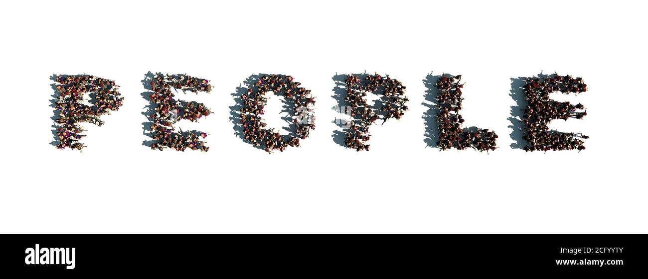 3d illustration of crowd forming a word,people Stock Photo - Alamy
