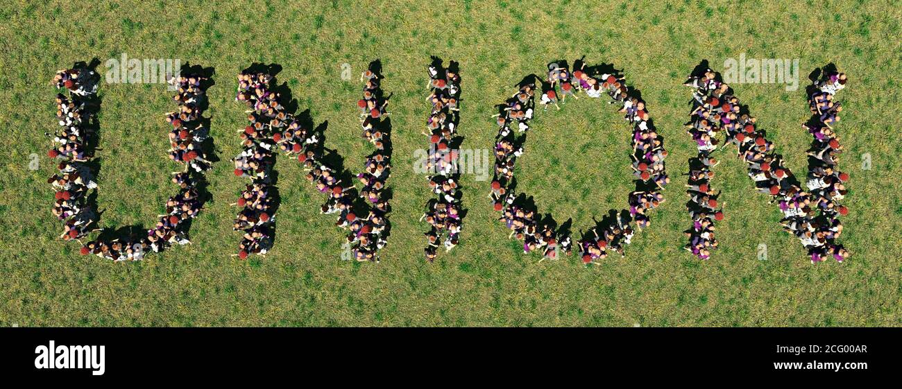 3d illustration of crowd forming a word, union Stock Photo - Alamy