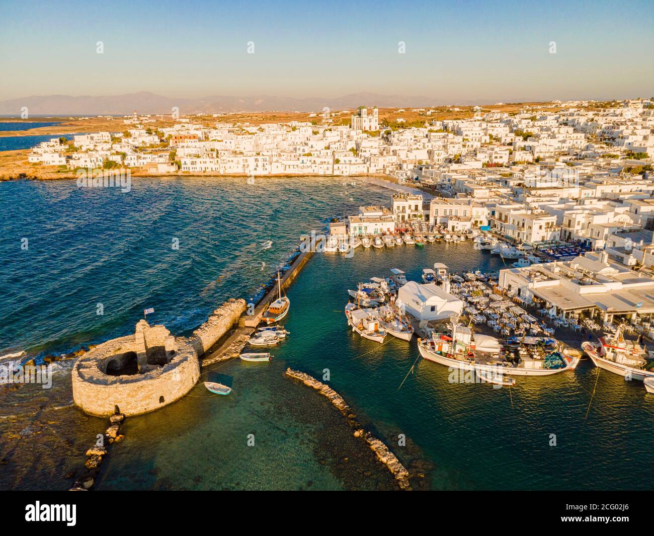 Greece, Cyclades, Paros island, village of Naoussa (aerial view Stock ...