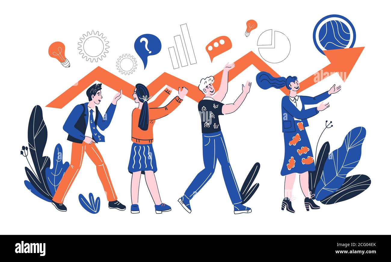 Business team cooperation with people, chart arrow Stock Vector Image ...