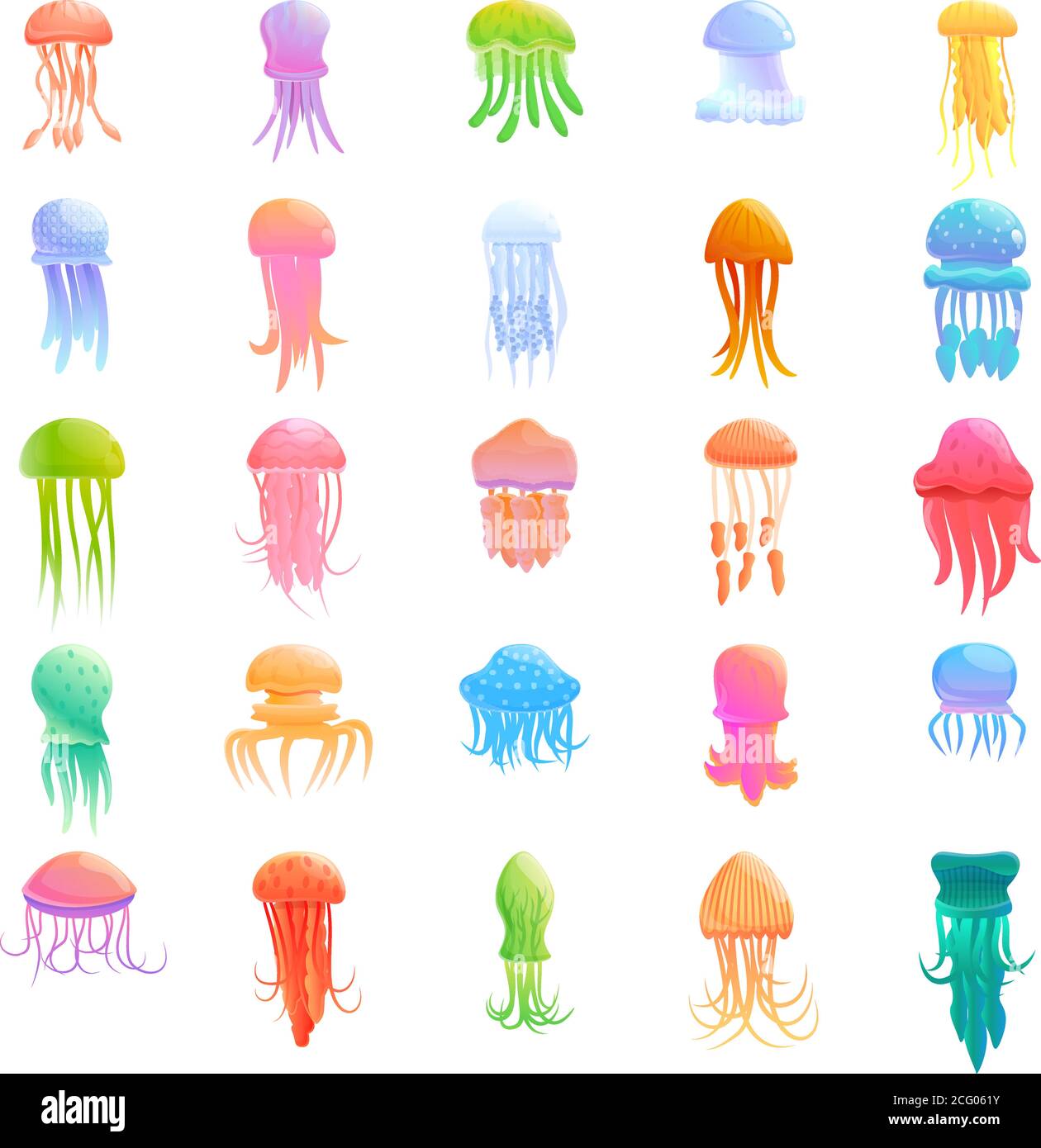 Jellyfish icons set. Cartoon set of jellyfish vector icons for web ...