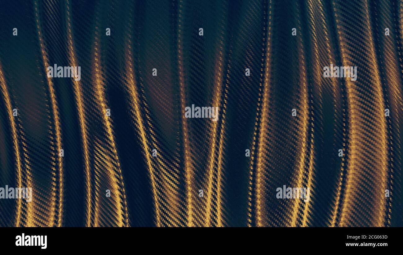 Carbon fiber gold wave texture wavy background. Dark with lighting. 3D ...