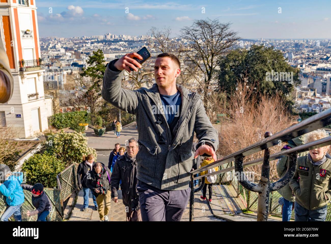 France, Paris, walkers climbing the stairs Stock Photo - Alamy