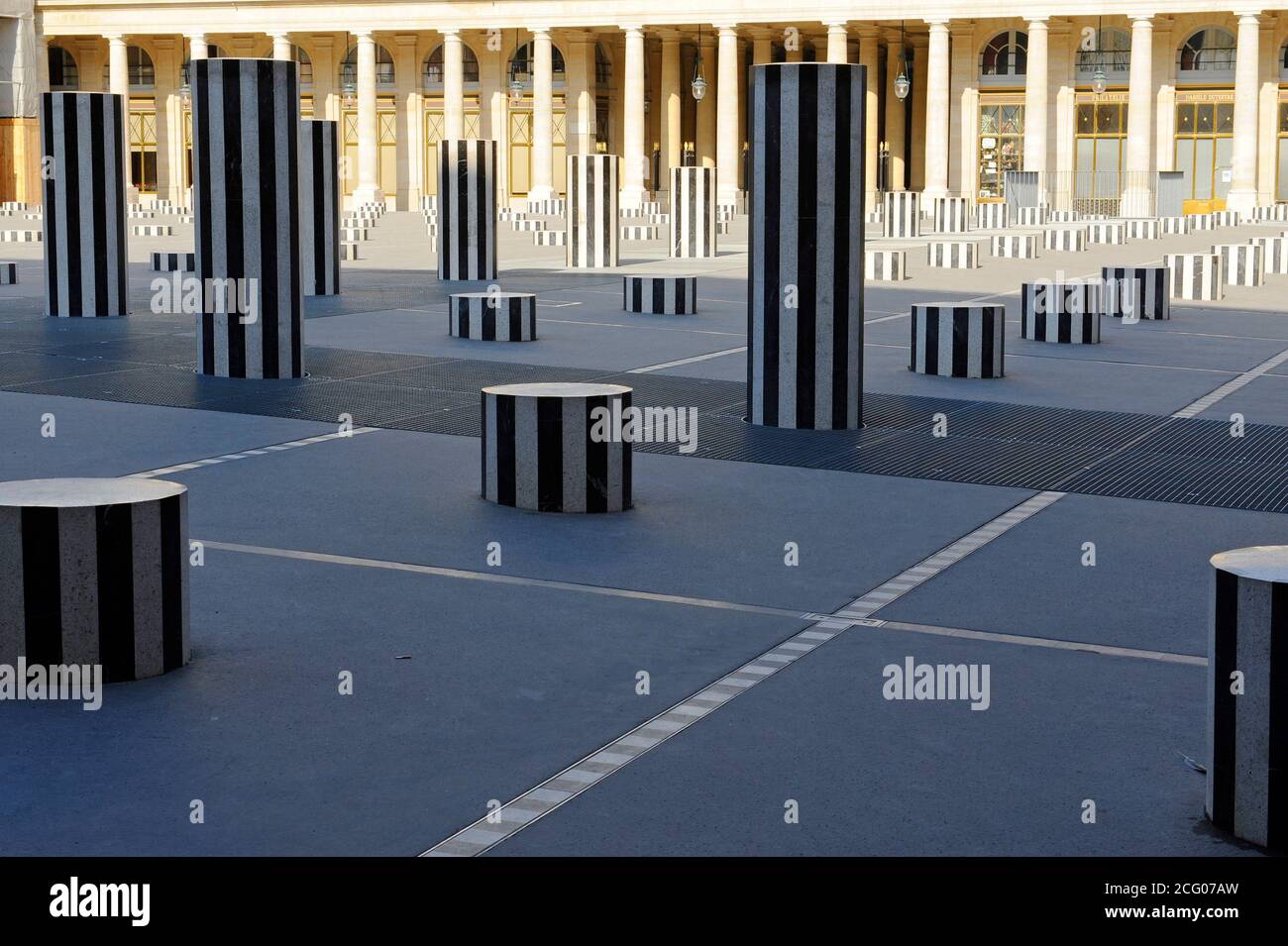 France, Paris, Palais Royal, the Two Plateaus by Daniel Buren, commonly ...