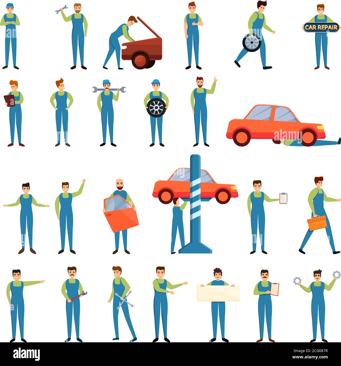 Car mechanic icons set. Cartoon set of car mechanic vector icons for ...