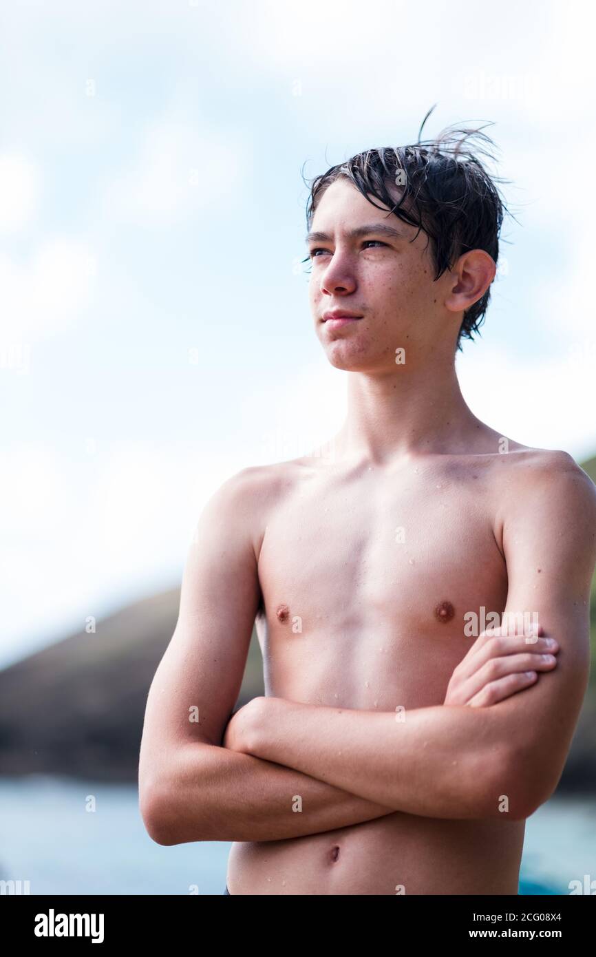 Barechested teenager hi-res stock photography and images - Alamy