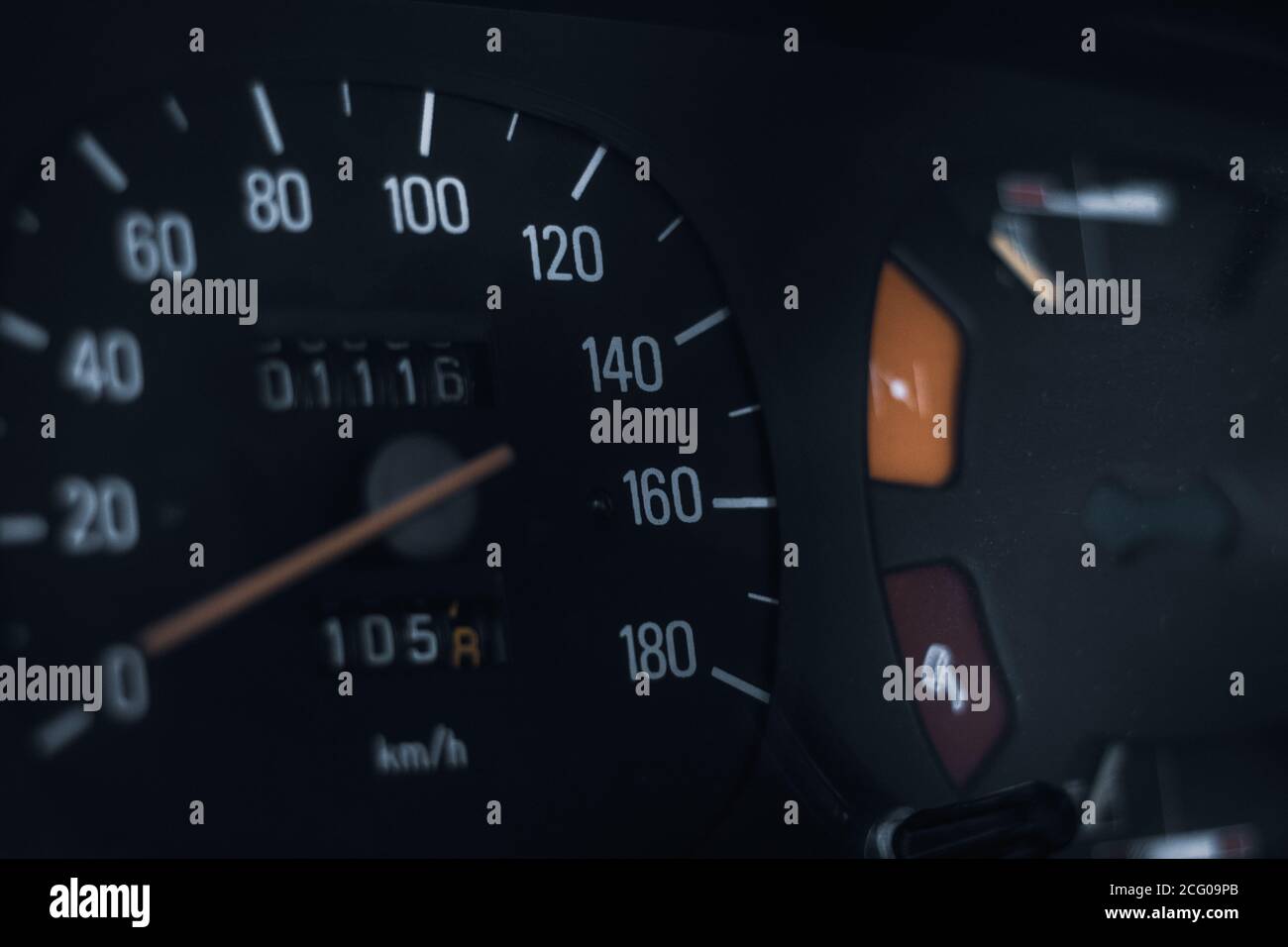 Dashboard counts kilometers of old car Stock Photo - Alamy