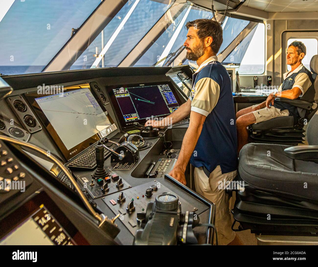 On the Bridge Library of the the Adventure Cruise Ship True North Stock ...