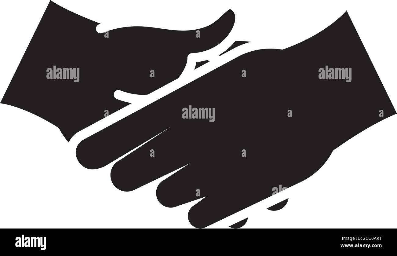 shaking hands icon over white background, silhouette style, vector ...