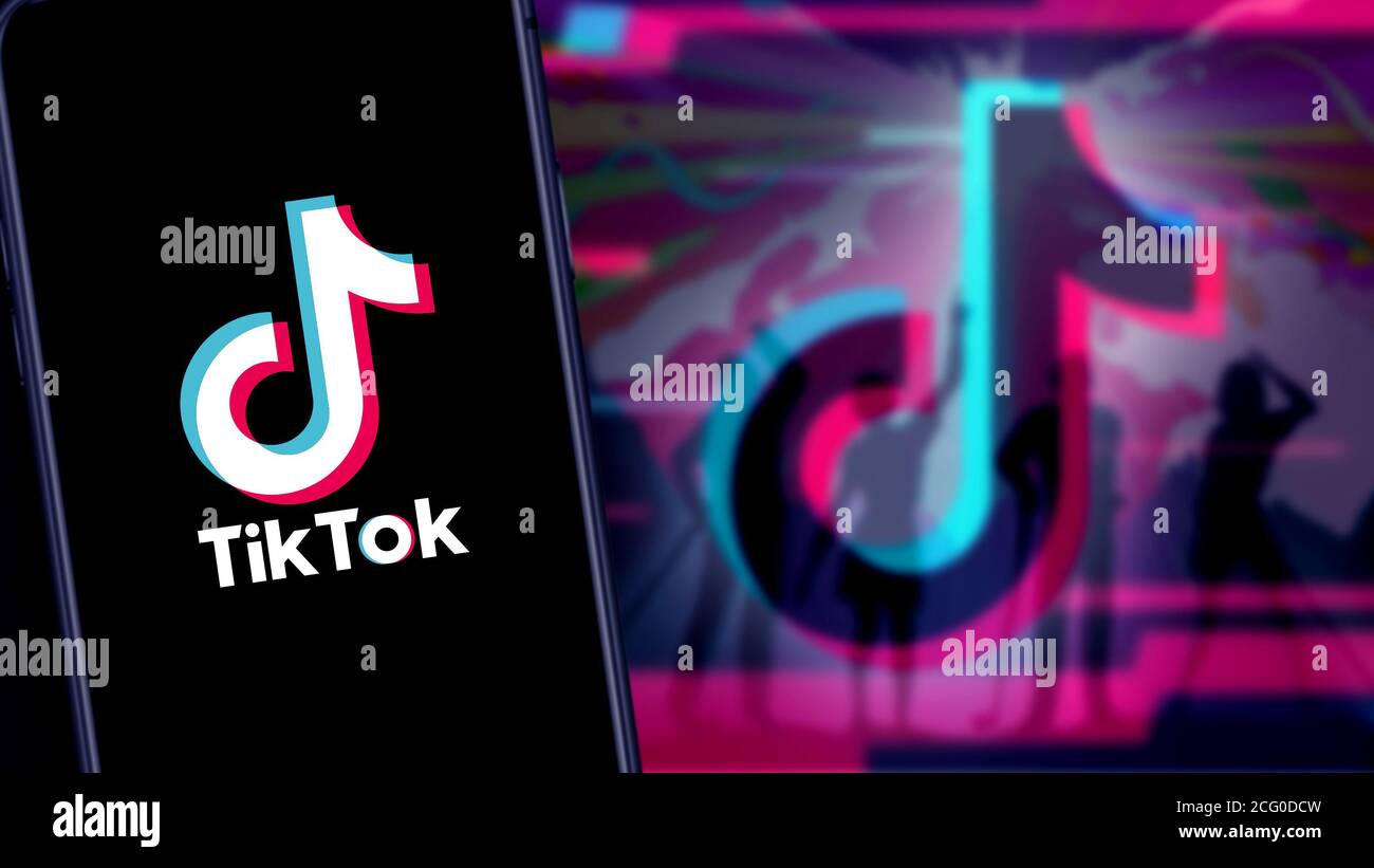 Smart phone with TIK TOK logo, which is a popular social network on the ...