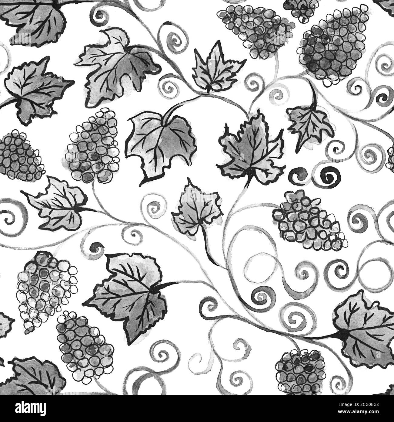 Grape bunches. Seamless pattern. Watercolor painting. Handmade drawing ...