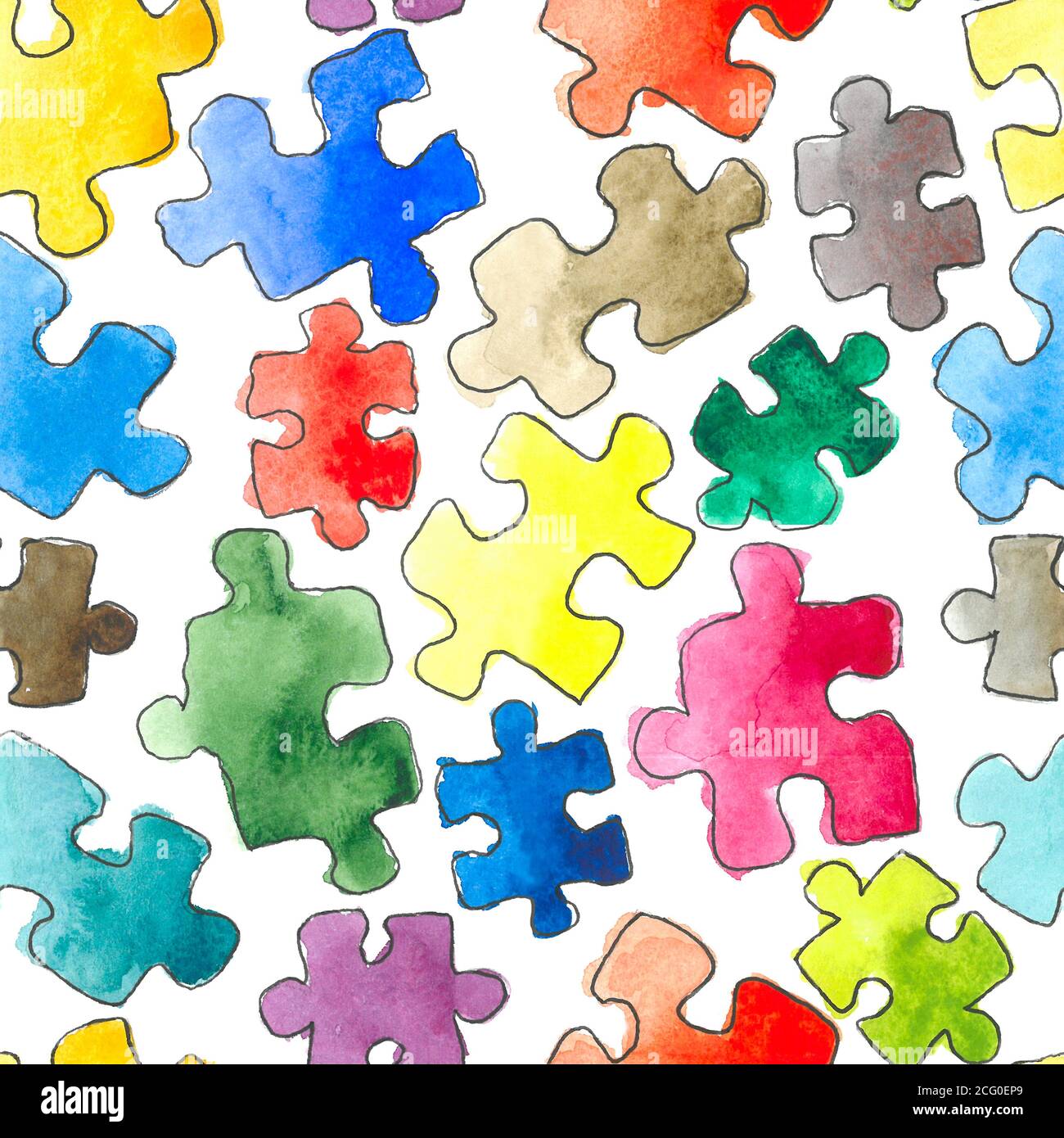 puzzle pattern seamless background. Pieces of puzzle. Watercolor hand ...