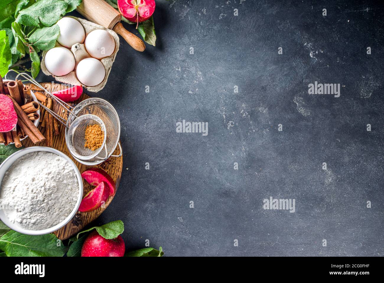Apple pie autumn baking background. Seasonal fall winter autumn cooking ...