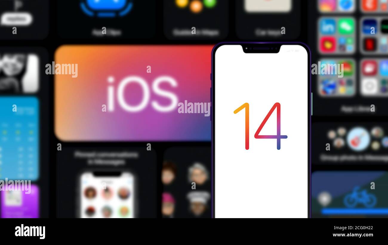 New iphone with the apple installation screen with the new IOS 14 ...