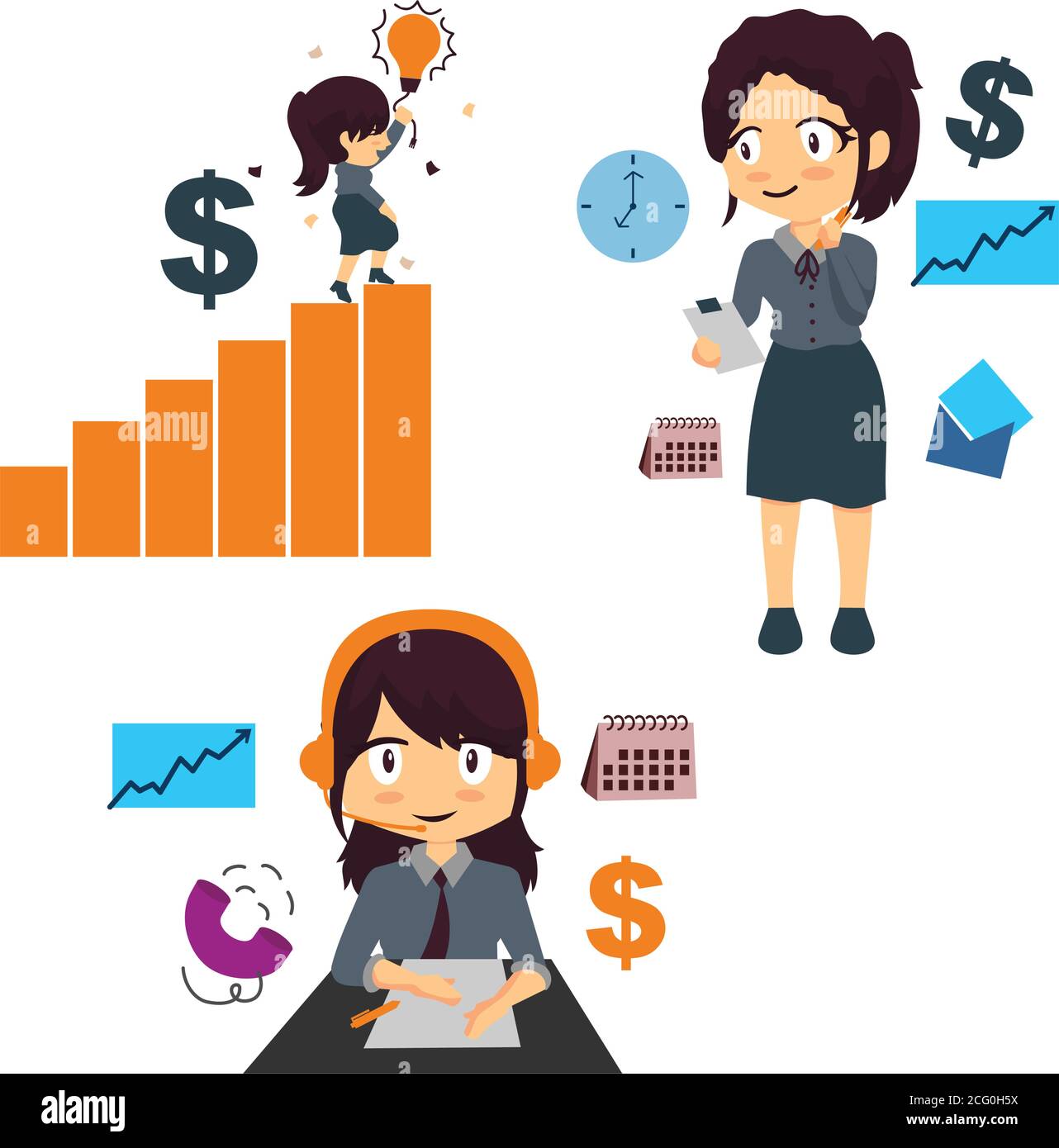 Very busy business woman Vector character illustration Stock Vector ...