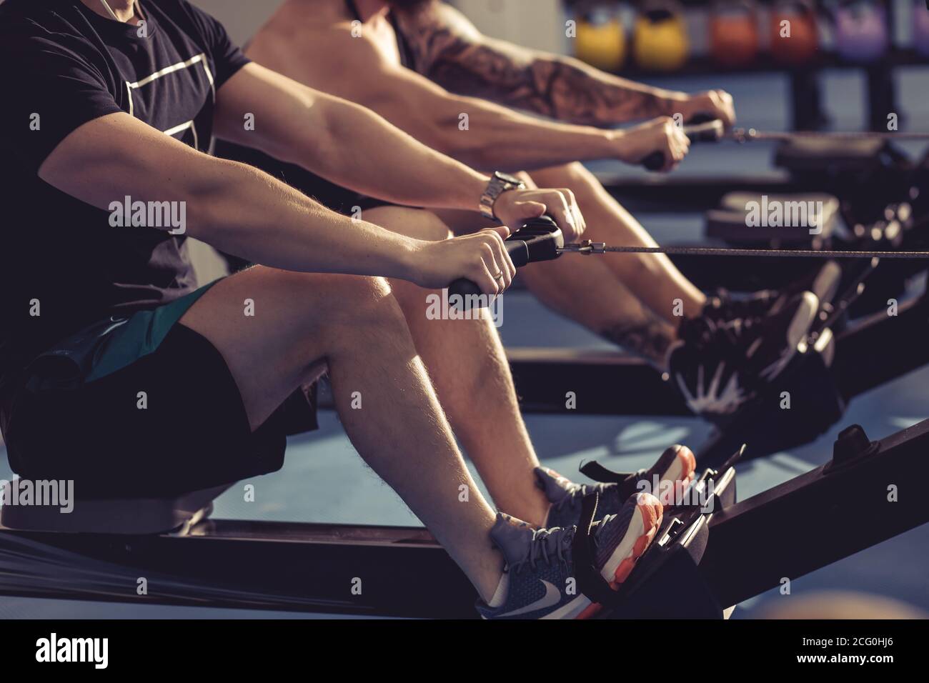 Doing rowing exercises on a fitness hi-res stock photography and images ...