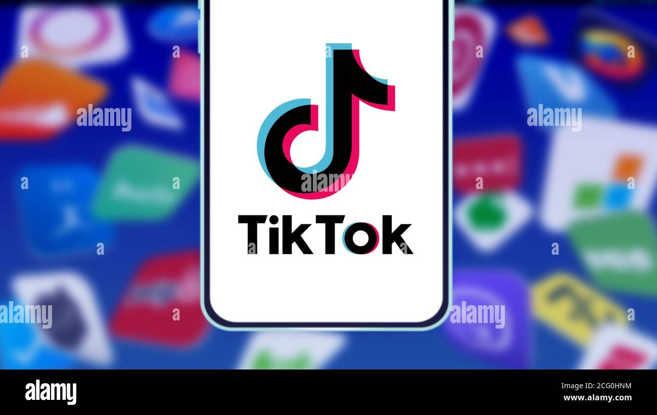 Smart phone with TIK TOK logo, which is a popular social network on the ...