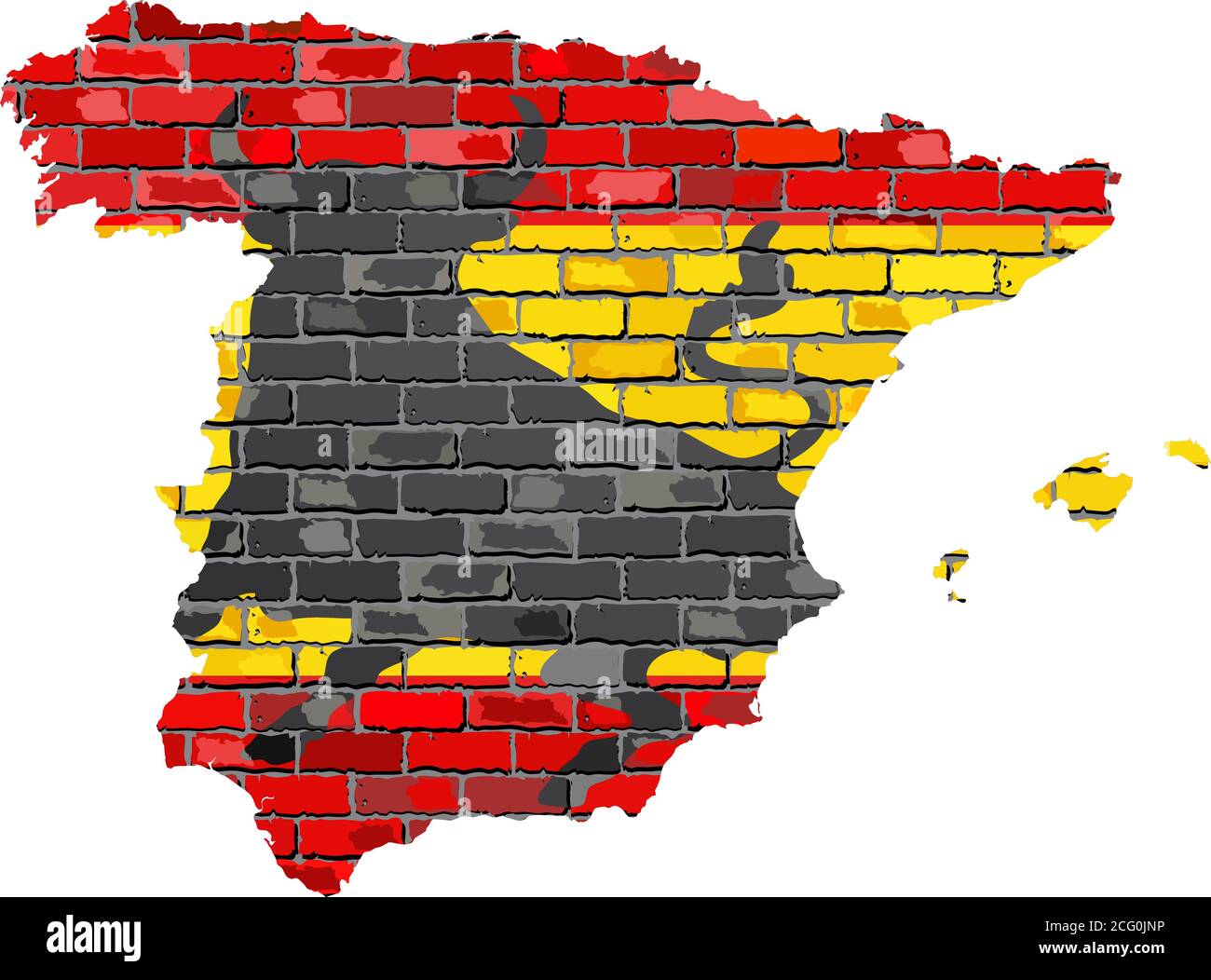 Spain map on a brick wall - Illustration, Map of the Spain with flag ...
