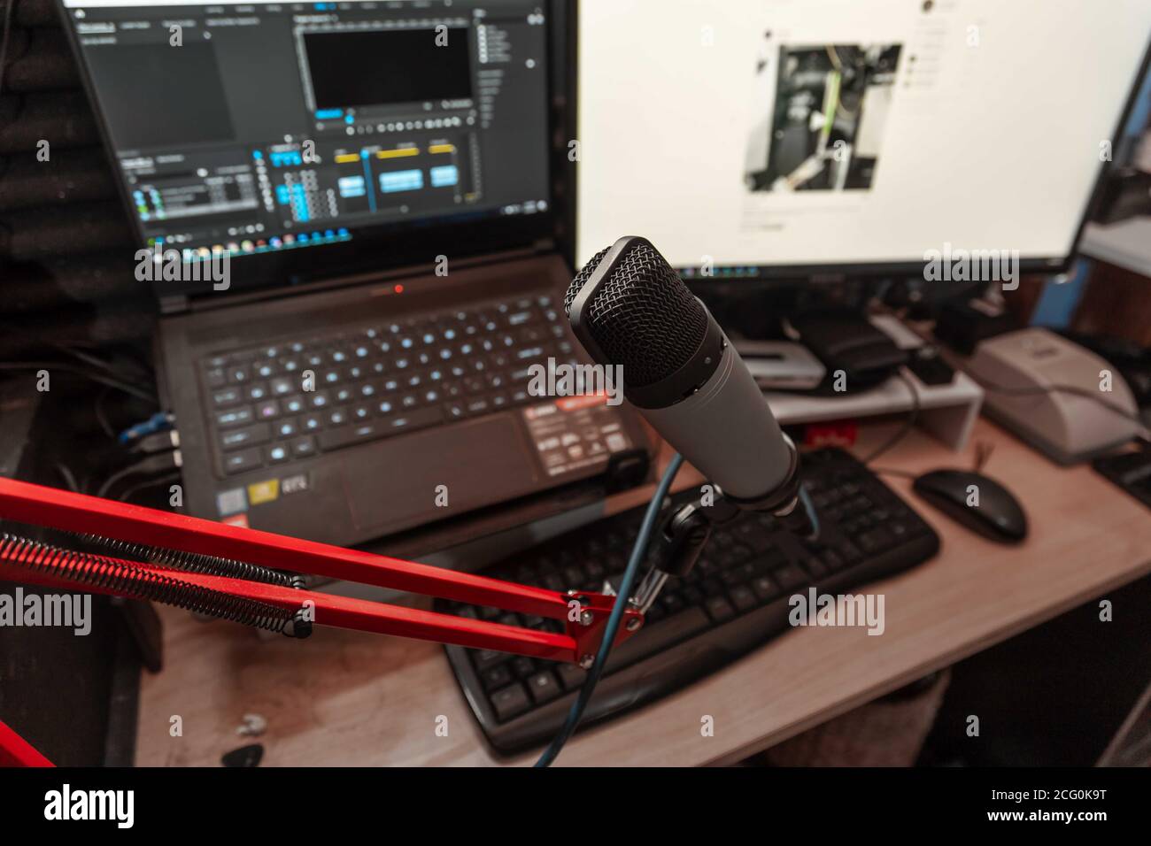 Microphone and computer at studio Stock Photo - Alamy